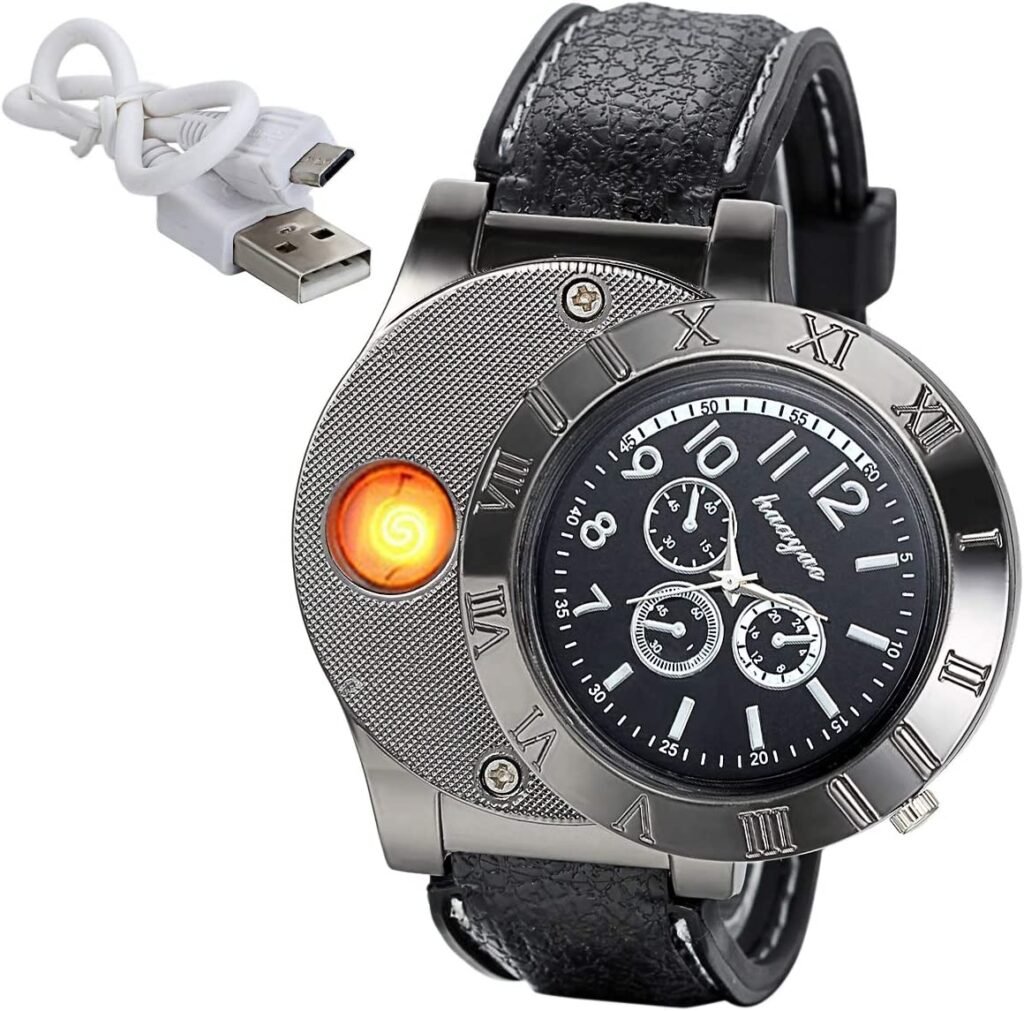 2-in-1 Analog Wrist Watch USB Rechargeable Lighter