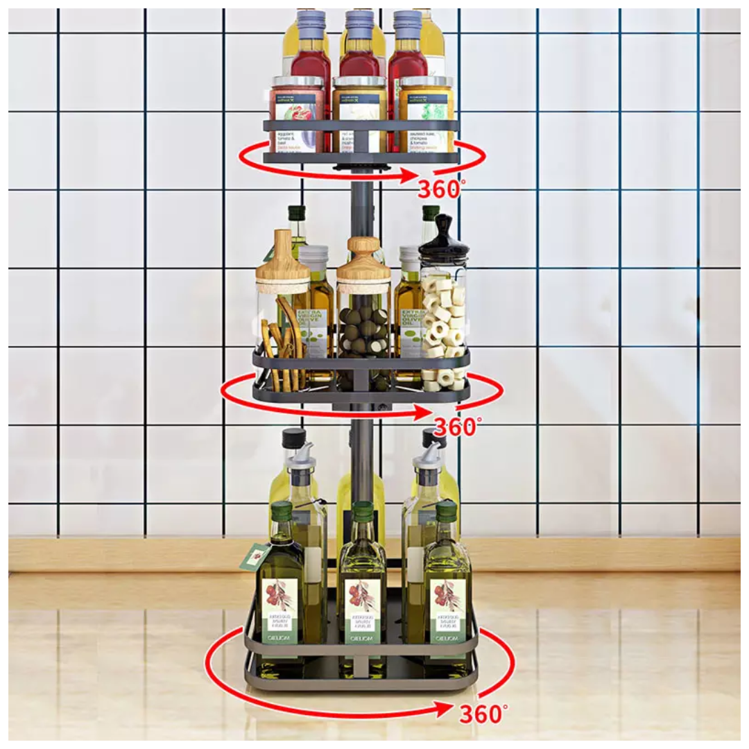 360° Rotating Decoration Metal Storage Rack with Three-Layer Container